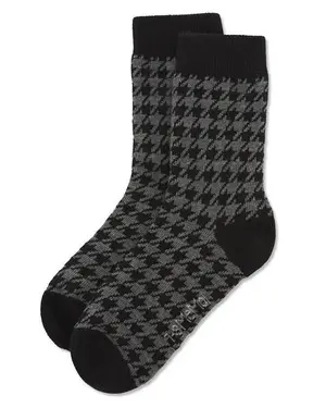 MEMOI Houndstooth Crew Socks - Black