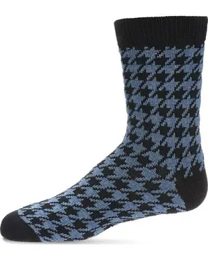 MEMOI Houndstooth Crew Socks - Denim Heather