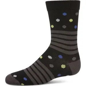MEMOI Stripe And Dot Crew Socks - Black