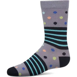 MEMOI Stripe And Dot Crew Socks - Gray