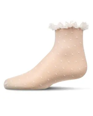 MEMOI Mesh Dot Pattern Lace Trim Ankle Socks - White
