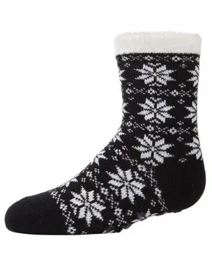 MEMOI Snowflake Plush-lined Cozy Crew Socks - Black