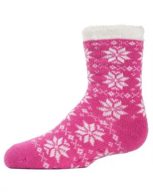MEMOI Snowflake Plush-Lined Cozy Crew Socks Rose Violet