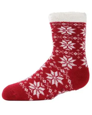 MEMOI Snowflake Plush-Lined Cozy Crew Socks Tango Red