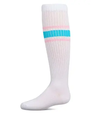 MEMOI Ribbed Striped Knee High Socks - Electric Blue