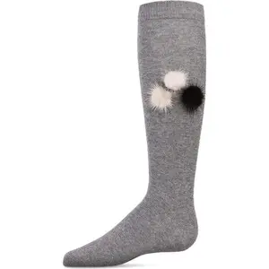 MEMOI Pom-pom Knee Socks - Medium Gray