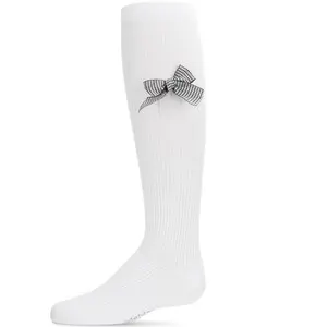 MEMOI Herringbone Ribbed Knee Highs White
