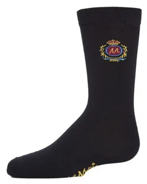 MEMOI Sophisti-crest Mercerized Crew Socks - Black