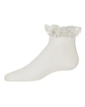 MEMOI Lace Top Mercerized Ankle Socks - Winter White