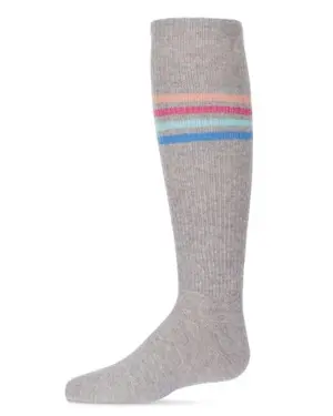 MEMOI Thin Ribbed Athletic Stripe Knee High Socks - Light Gray