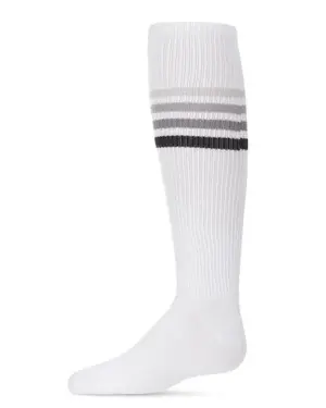 MEMOI Thin Ribbed Athletic Stripe Knee High Socks White-gray-black
