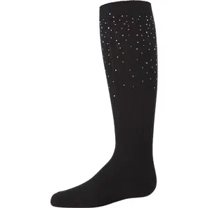 MEMOI Ribbed Gemstone Knee High Socks - Black