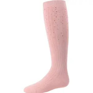 MEMOI Ribbed Gemstone Knee High Socks - Blush Pink