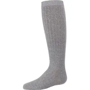 MEMOI Ribbed Gemstone Knee High Socks - Med Gray Heather