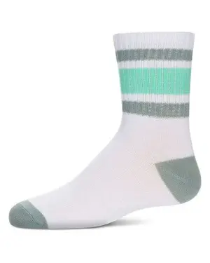 MEMOI Neon Stripe Crew Socks - White-neon Green