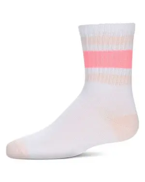 MEMOI Neon Stripe Crew Socks - White-neon Pink