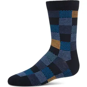 MEMOI Checkerboard Crew Socks - Navy