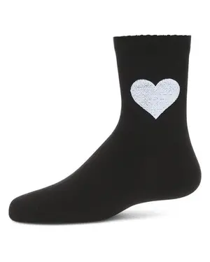 MEMOI Fuzzy-heart-embroidered Crew Socks - Black