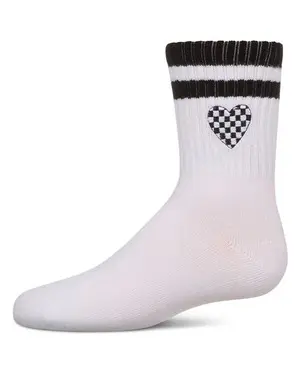 MEMOI Checkered Heart Crew Socks - Black