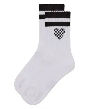 MEMOI Checkered Heart Crew Socks - Black