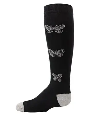 MEMOI Glitter Butterfly Knee High Socks - Black