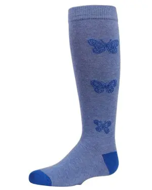 MEMOI Glitter Butterfly Knee High Socks - Denim