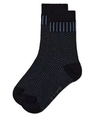 MEMOI Geometric Pattern Crew Socks - Navy