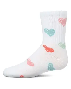 MEMOI Ribbed Graffiti Heart Crew Socks - Winter White