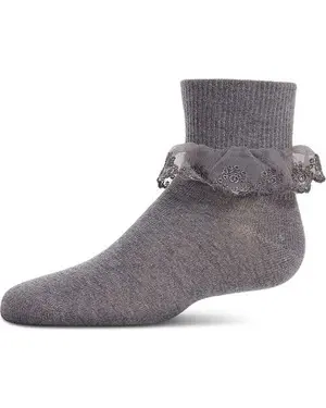 MEMOI Classic Lace Ruffle Anklet Socks - Light Gray