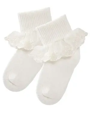 MEMOI Classic Lace Ruffle Anklet Socks - White
