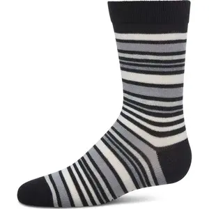 MEMOI Multi-stripe Gauge Crew Socks - Black