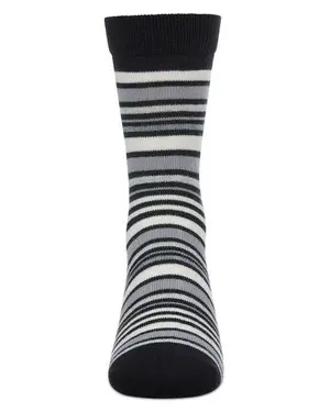 MEMOI Multi-stripe Gauge Crew Socks - Black