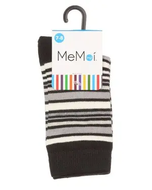 MEMOI Multi-stripe Gauge Crew Socks - Black