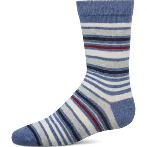 MEMOI Multi-stripe Gauge Crew Socks - Denim Heather