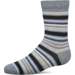 MEMOI Multi-stripe Gauge Crew Socks - Med Gray Heather