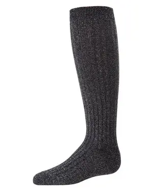 MEMOI Ribbed Shimmer Knee-High Socks Black