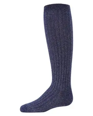 MEMOI Ribbed Shimmer Knee-high Socks - Navy