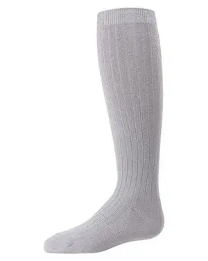 MEMOI Ribbed Shimmer Knee-High Socks Silver