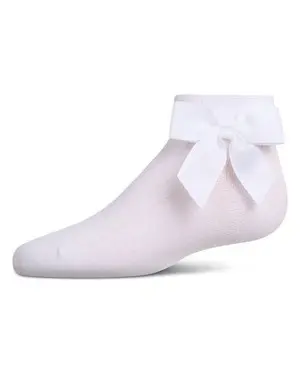 MEMOI Ribbed Anklet Socks With Bow Detail - White