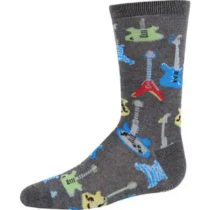 MEMOI Guitar Patterned Crew Socks - Charcoal
