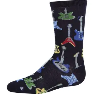 MEMOI Guitar Patterned Crew Socks - Navy