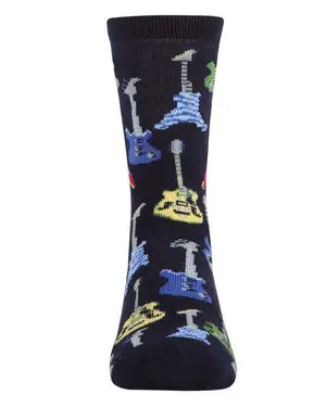 MEMOI Guitar Patterned Crew Socks - Navy