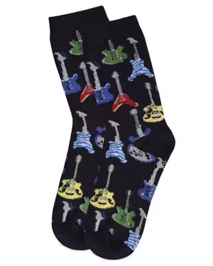 MEMOI Guitar Patterned Crew Socks - Navy