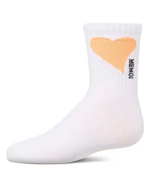 MEMOI Single Heart Logo Crew Socks - White