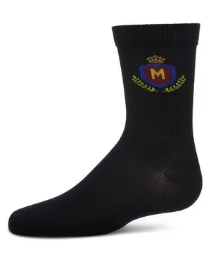 MEMOI Stitched Crest Dress Crew Socks - Black