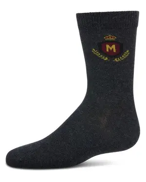 MEMOI Stitched Crest Dress Crew Socks - Charcoal