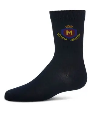 MEMOI Stitched Crest Dress Crew Socks - Navy