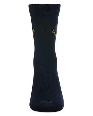MEMOI Stitched Crest Dress Crew Socks - Navy