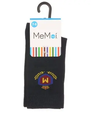 MEMOI Stitched Crest Dress Crew Socks - Navy
