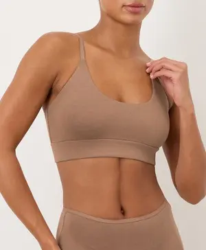 PACT Everyday Strappy Scoop Bralette Made With Organic Cotton - Driftwood Brown